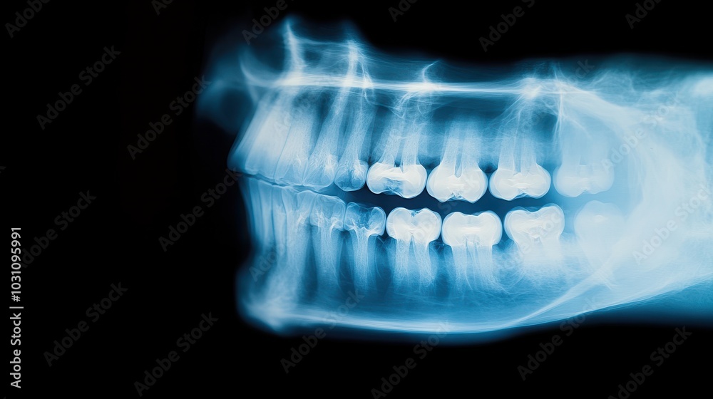 X-ray image of the jaw showing an impacted last molar before extraction ...