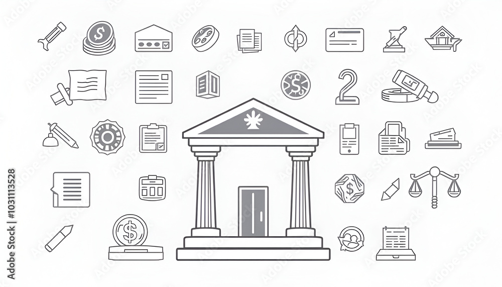 Bank legal outline icons collection. Bank, Legal, Contract, Finance ...