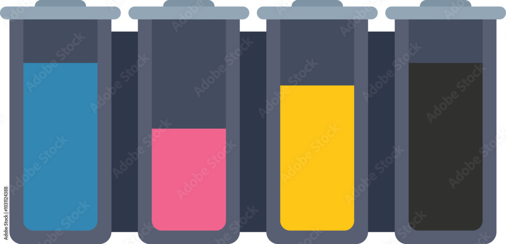 Set of continuous ink supply system cartridges showing different ink ...