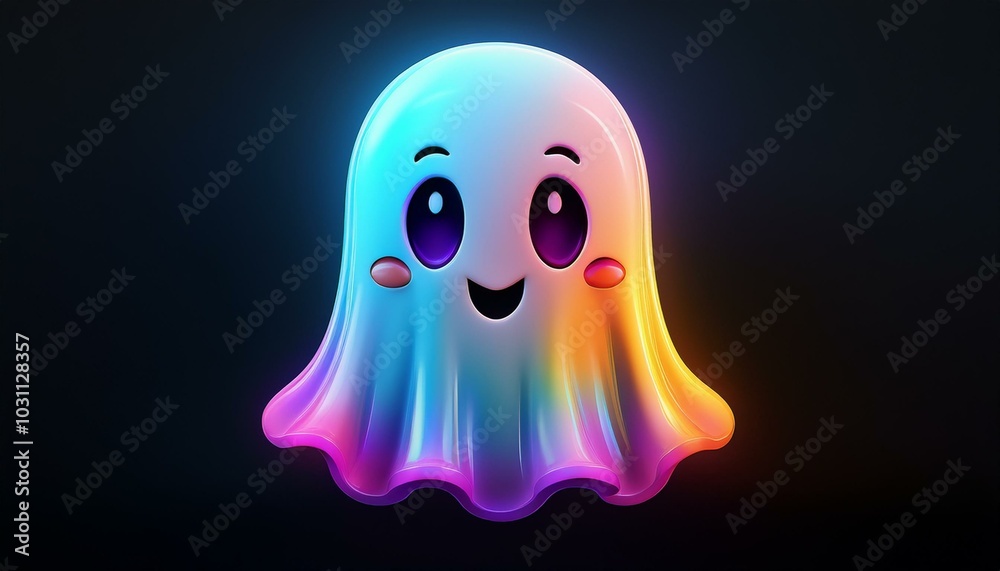 Minimalist 3D cartoon rainbow ghost emoji on black, holographic colors ...