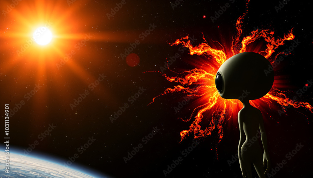 The alien observed the abstract illustration of a supernova exploding ...