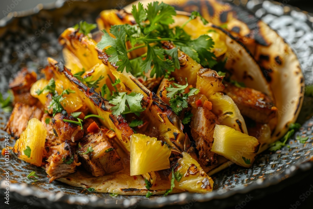 Tacos al Pastor: A plate of tacos al pastor with pineapple and cilantro ...