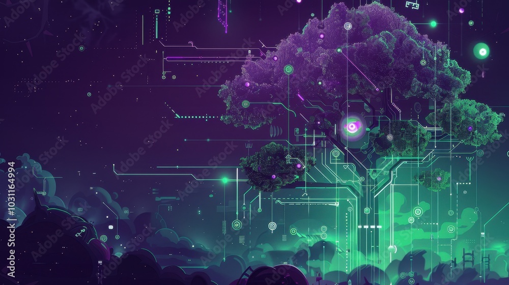 Skill Retraining Illustration in AI Era with Evolving Trees Stock ...