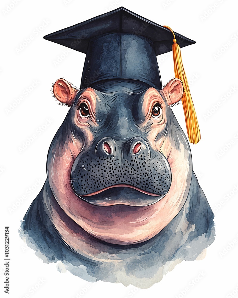 Whimsical hippo graduate a fun portrayal of an educated animal in cap ...