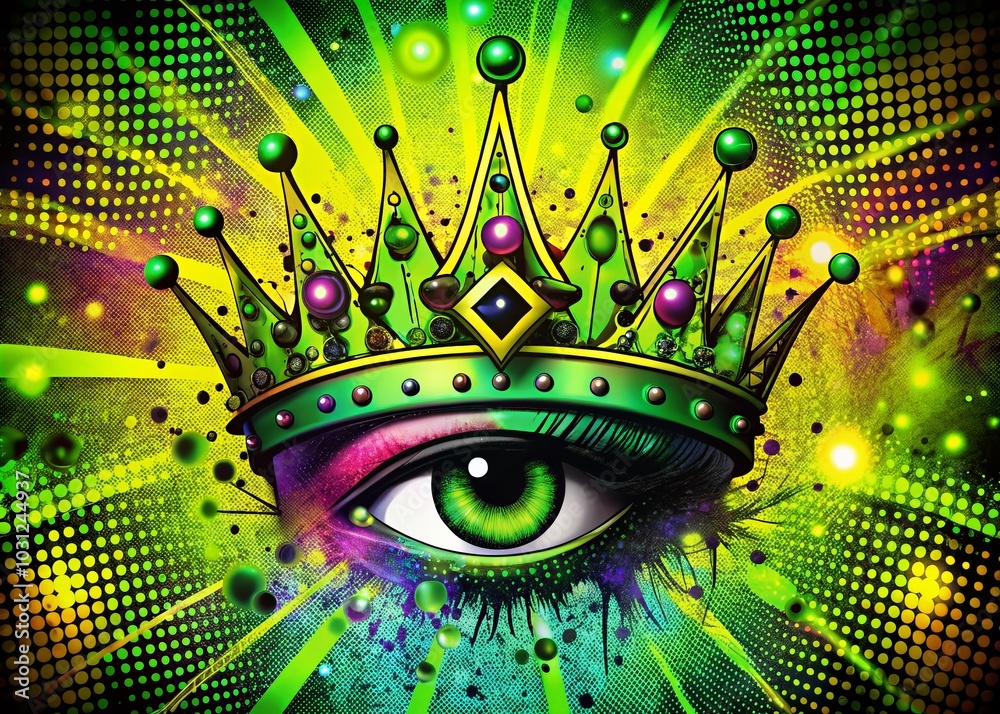 Acid Green Punk Music Album Cover with Crown, Eye, and Doodles for Rave ...