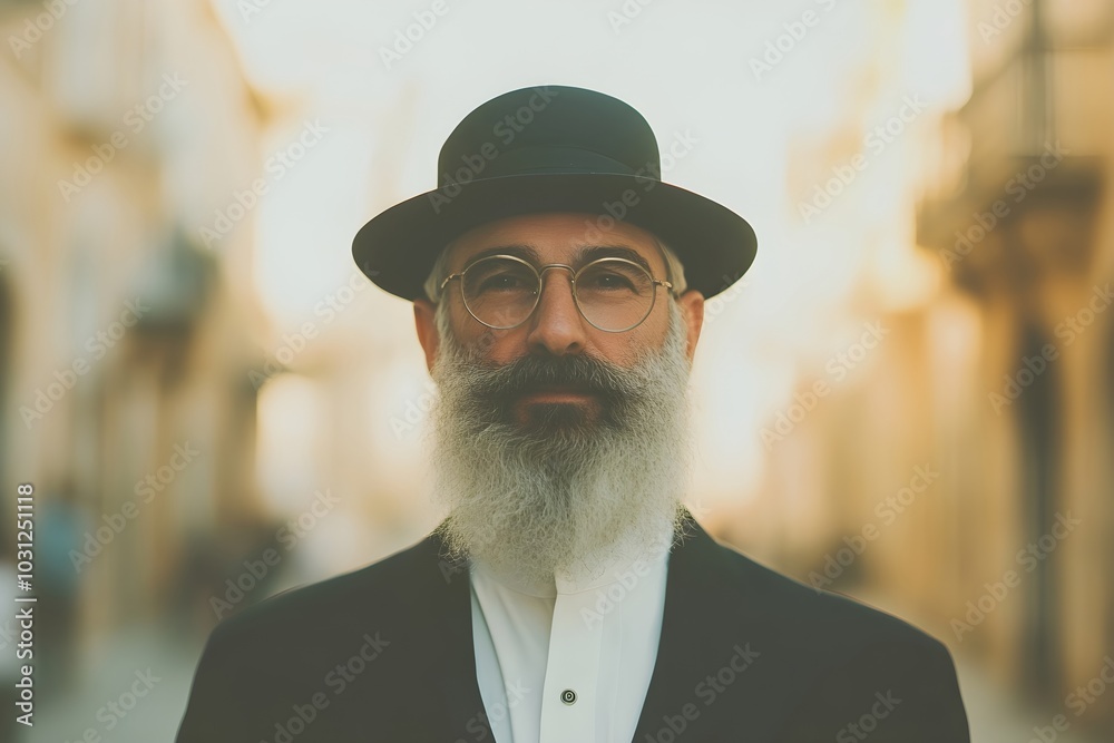 Orthodox jewish man in traditional costume on the street. Jewish memory ...