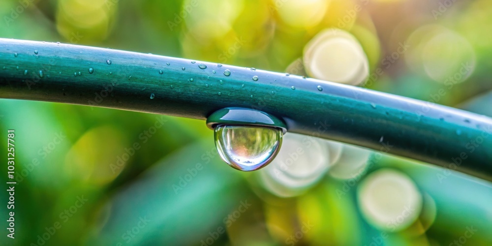 Water droplet glistening on a drip irrigation hose , drip, irrigation ...