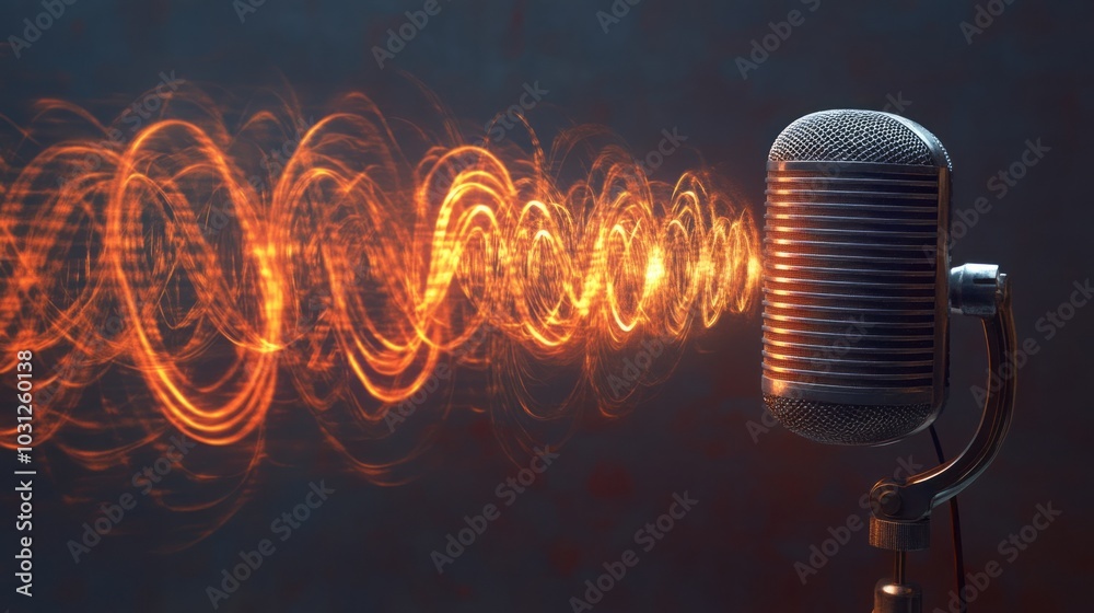Vintage Mic Sound Waves Unbound Glowing Spirals in the Air Stock Photo ...