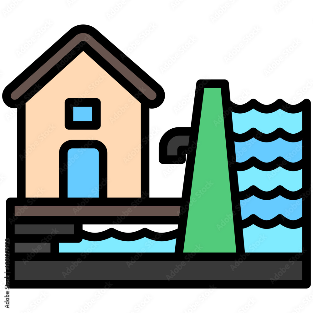 Flood Control flat lineal multi color icon, use for UI, UX, app and web ...