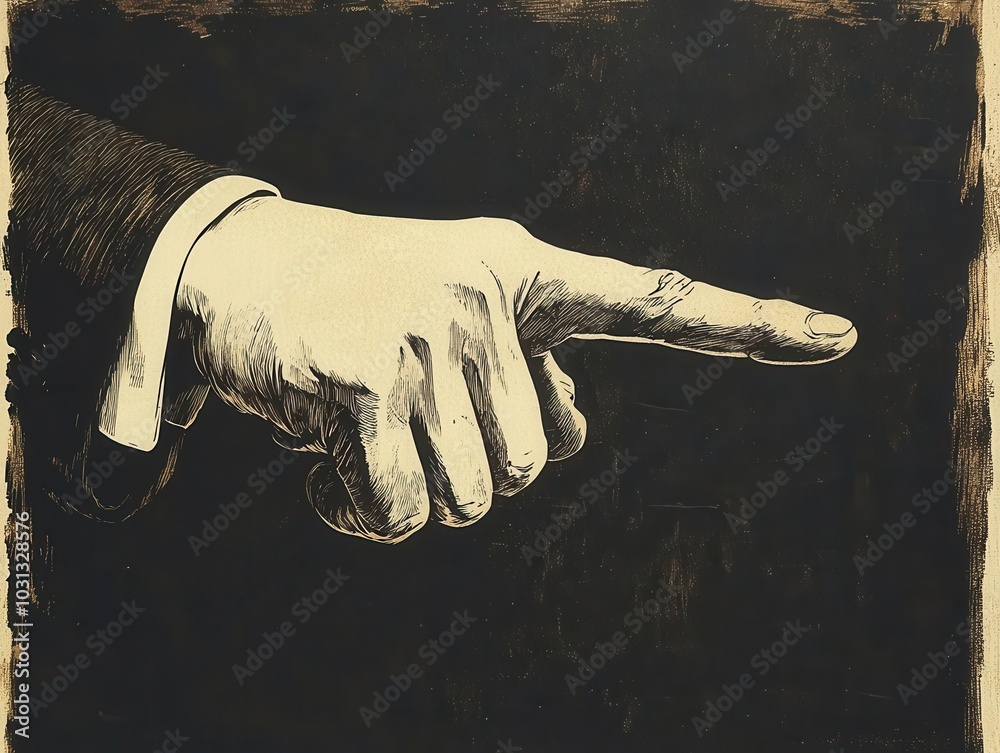 vintage hand pointing in a direction, elegantly dressed in a business ...