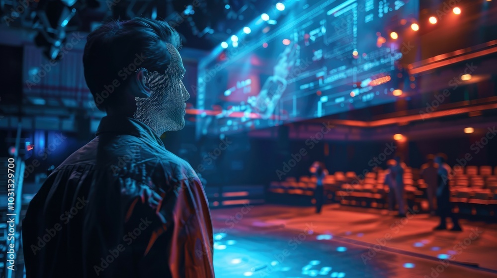 A theater director in a rehearsal space with an AI assistant as a ...