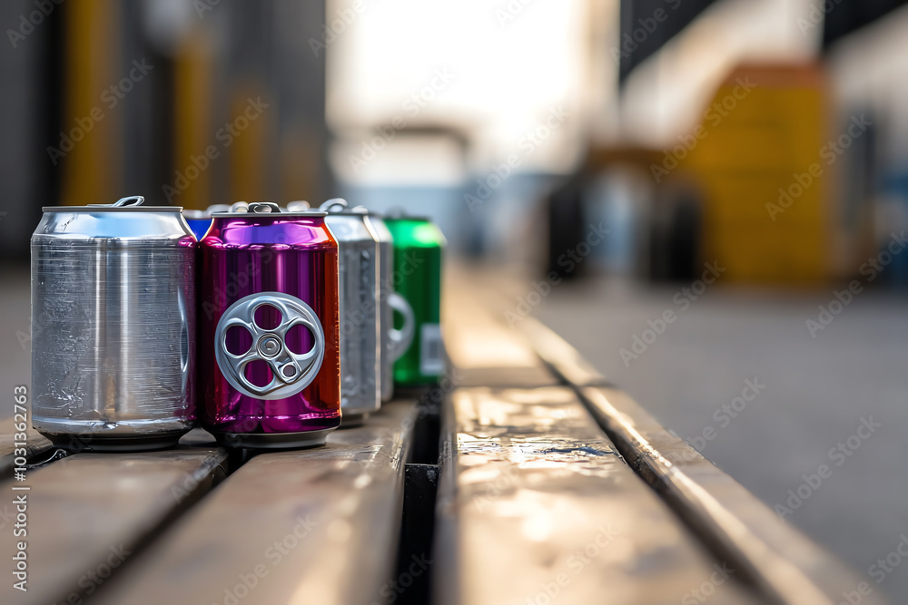 A front view of aluminum cans being compressed into large bales ...
