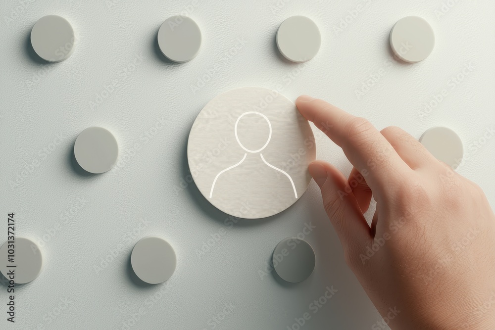 A hand reaches out to a textured circular insert on a wall, surrounded ...