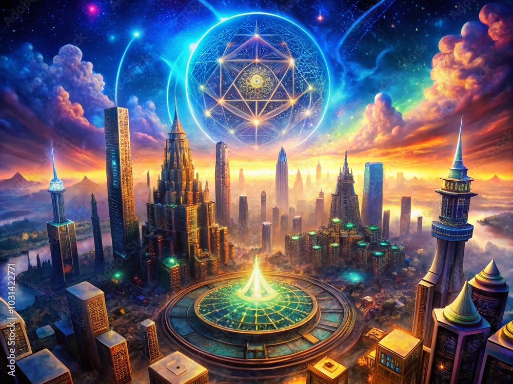Futuristic City with Enochian Symbols and Glyphs - Surreal Architecture ...