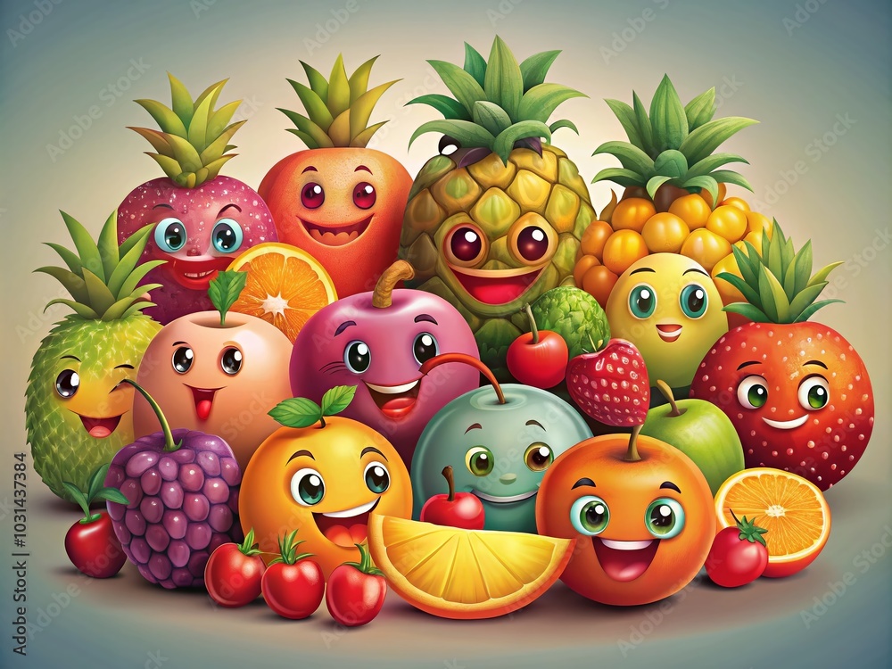 Groovy Fruit and Berry Emoticons: Happy Characters in Low Light ...