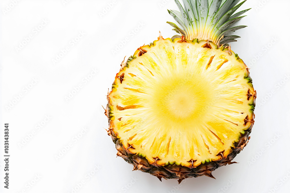 Pineapple half. Cut pineapple on white background. Pineapple isolate ...