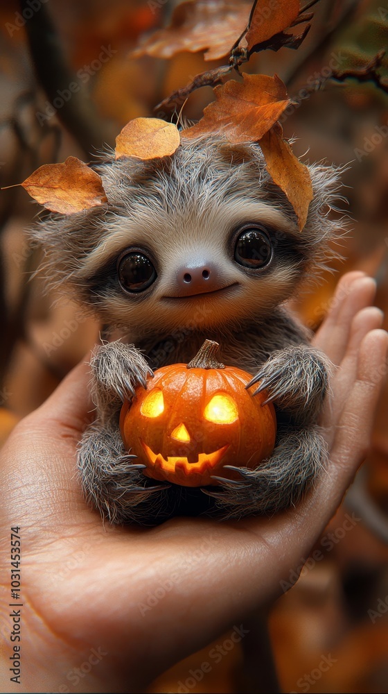 Detailed image of baby sloth and mom with expressive eyes, holding jack ...