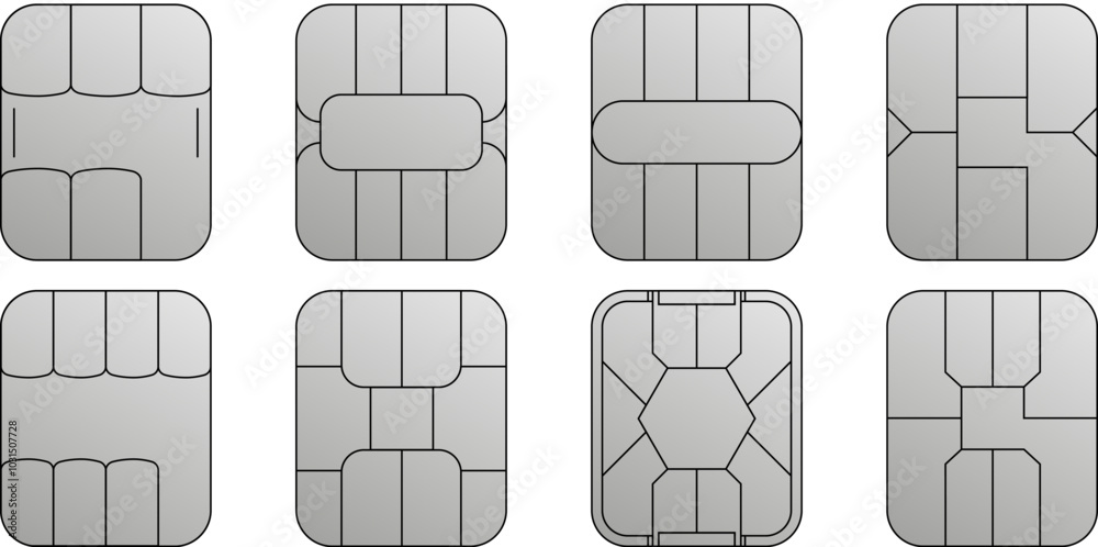 EMV chip silver vector icons. Set line nfc symbol. Contactless payment ...