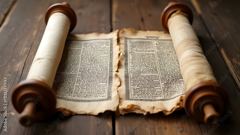Ancient scroll historical manuscript with vintage old scripture history ...