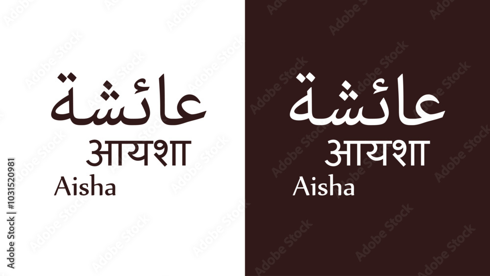 Vector art Arabic name design of Aisha in English, Hindi and Arabic ...