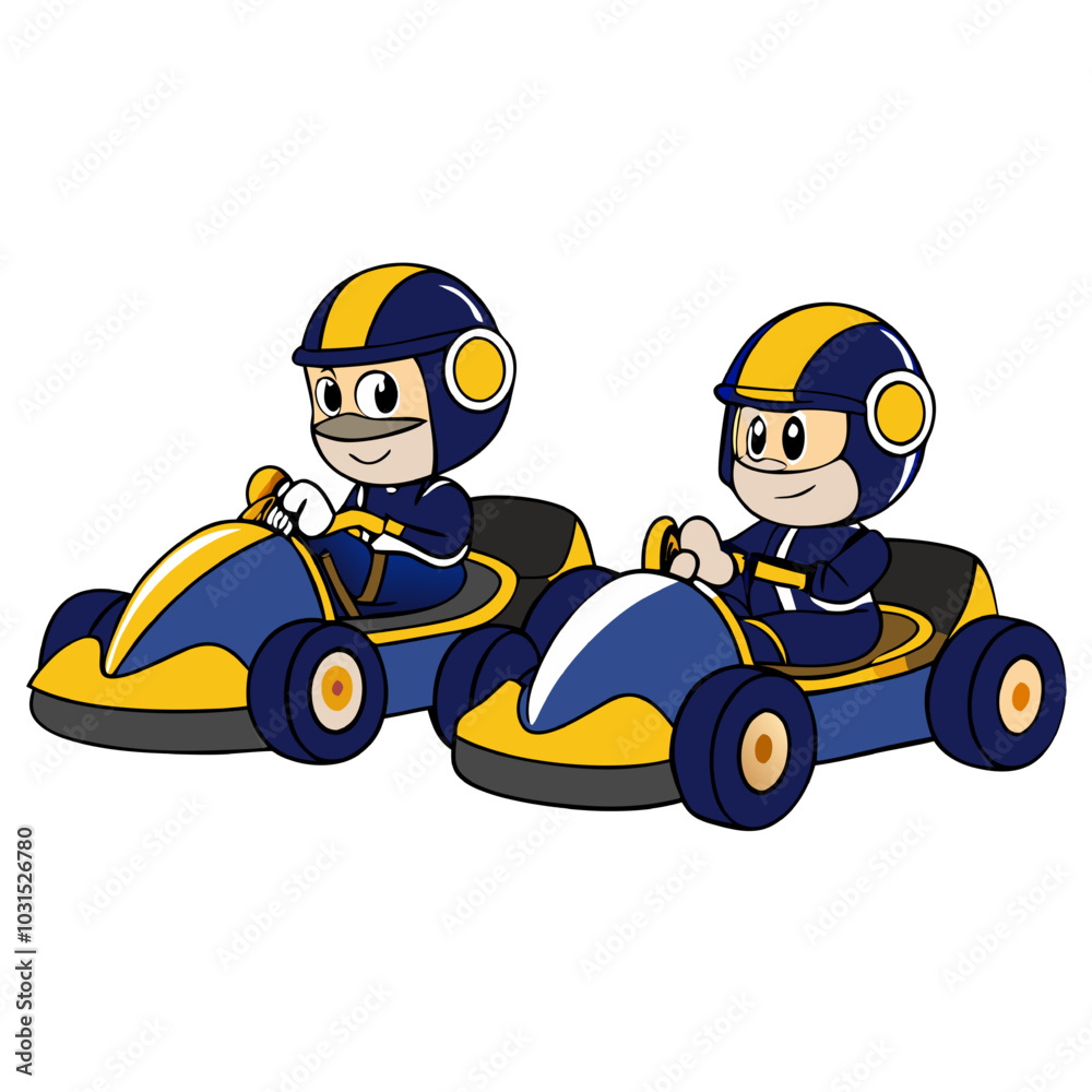 Go-Kart Champions: Two cheerful cartoon racers zoom ahead in their ...