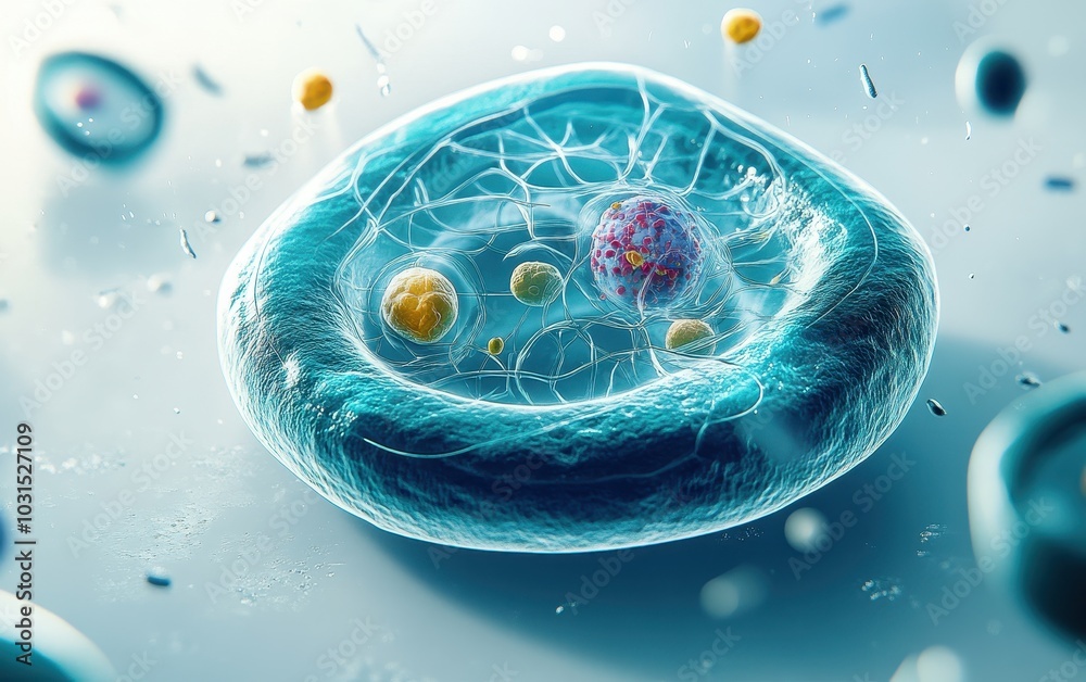 3D Render of a Cell with Internal Structures and Particles - Microcosm ...