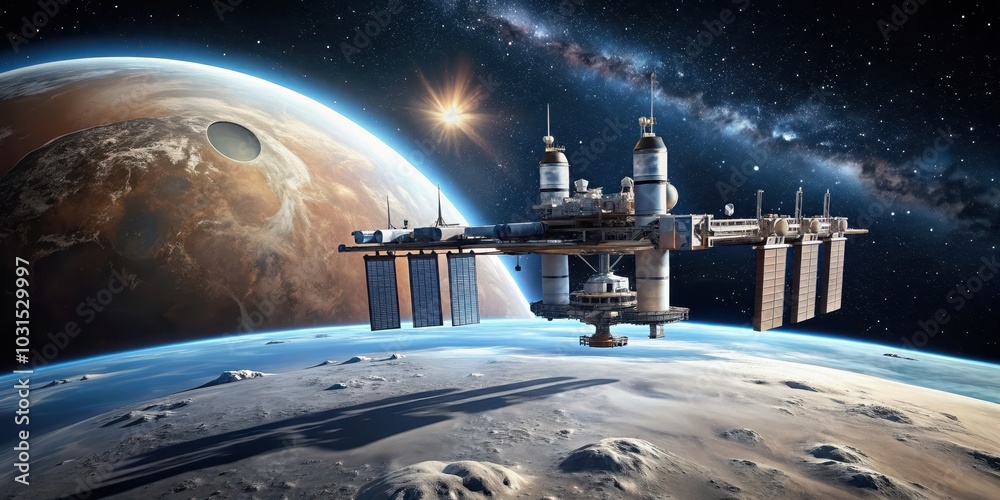 Photo & Art Print Space station in the moon wallpaper background ...