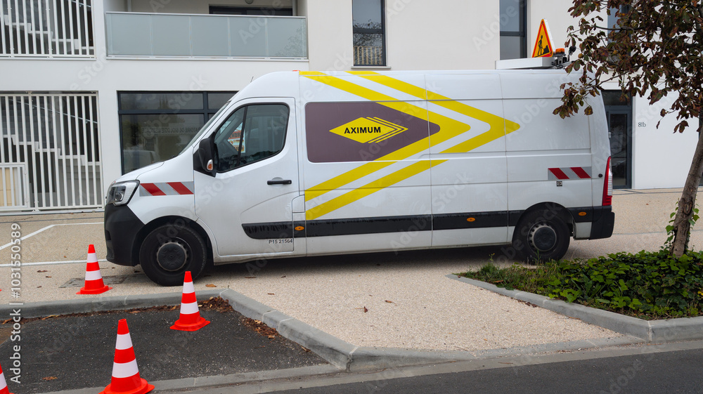 Colas aximum logo brand and text sign side panel van for city axe road ...