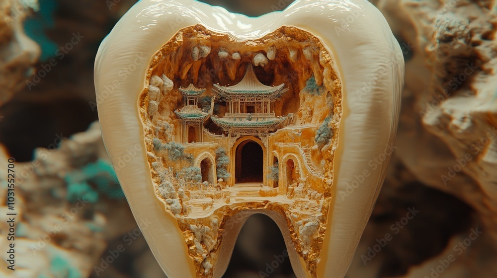 Inside the cross-section of a molar tooth, an elaborate ancient Chinese ...