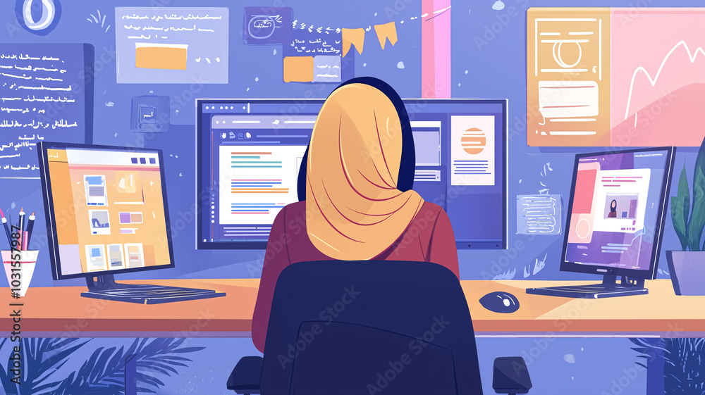 Middle-Eastern Woman Immersed in Animated Learning Tools in a Virtual ...