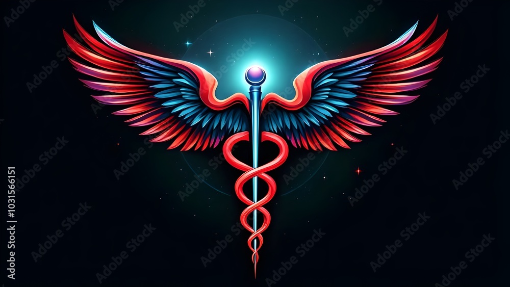 Colorful medical healthcare symbol pharmacy hospital healing staff rod ...