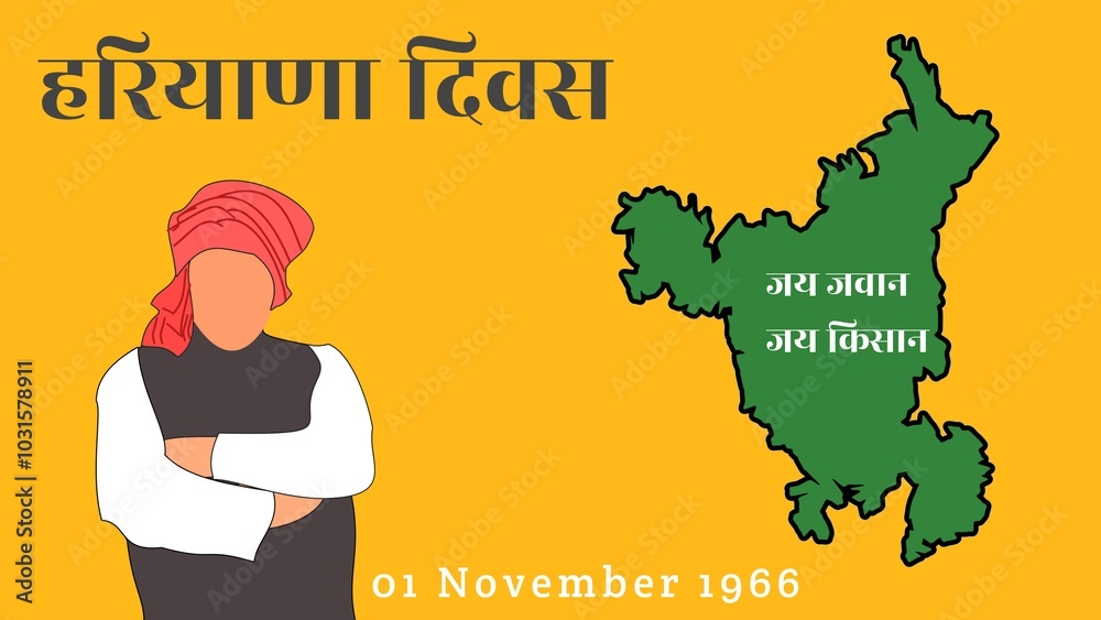 Haryana diwas or Haryana day poster with farmer and map of state ...