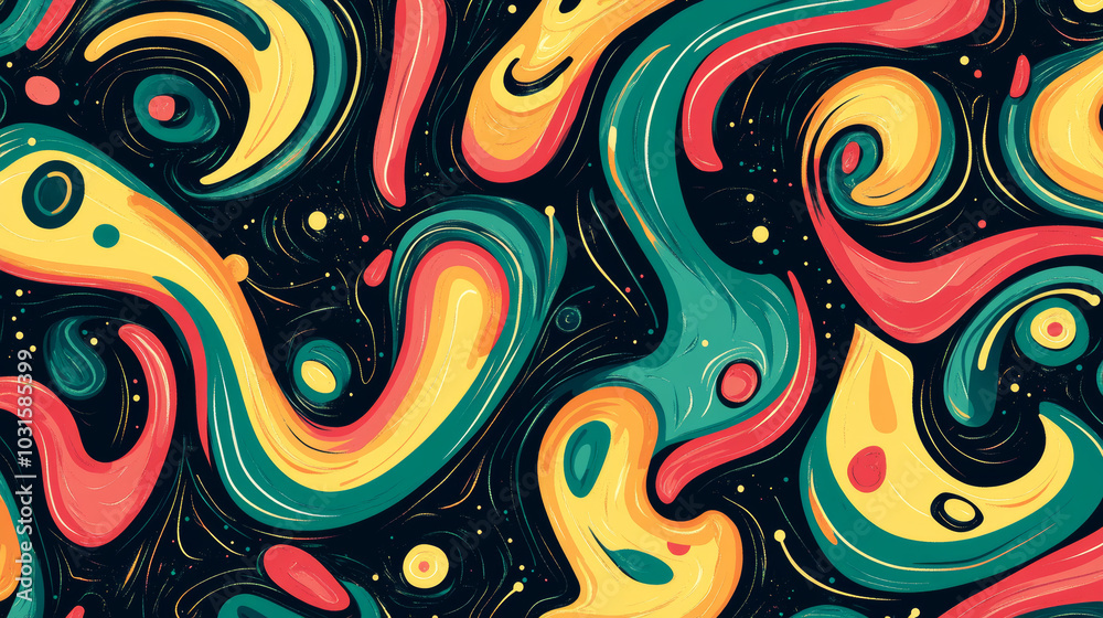 A fun, colorful pattern with swirling shapes, like something from a 90s ...