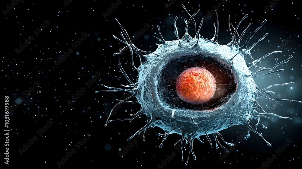 Detailed 3D model rendering of the intricate structure of a human cell ...