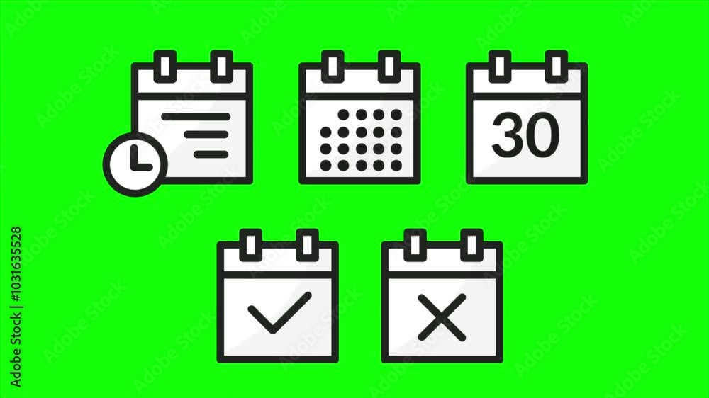 Animated icons for calendar events. Includes schedule, calendar grid ...