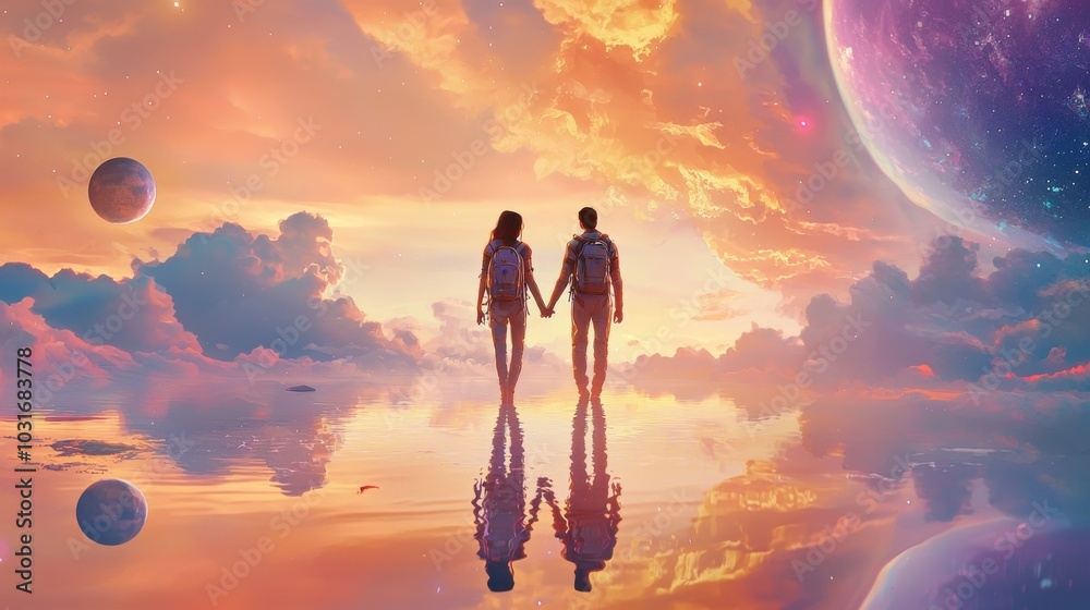 Photo & Art Print In Space at Sunrise: Romantic Digital Art Painting by ...