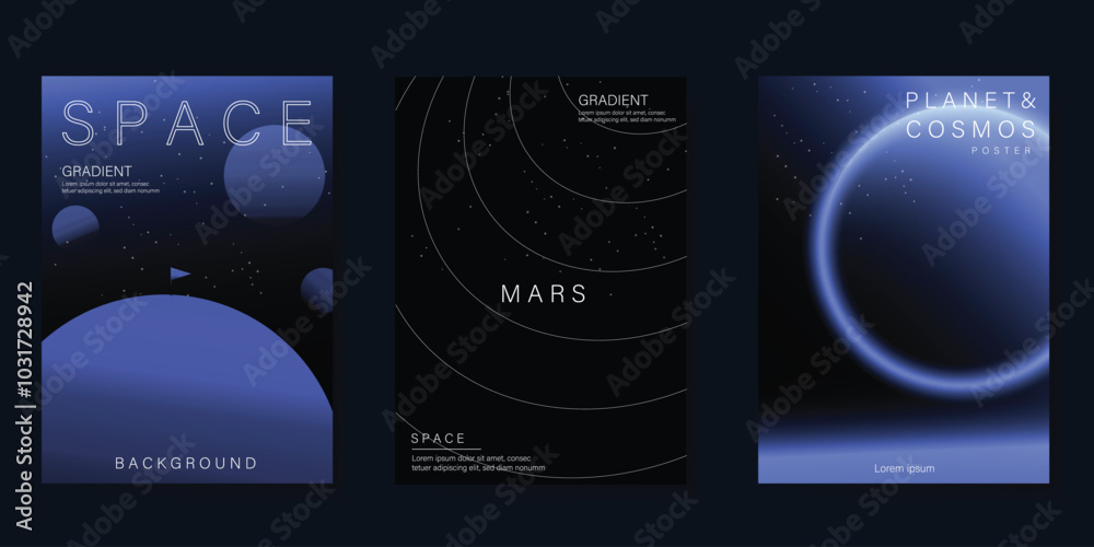 Planet and galaxy Space card vector set. Solar system with galaxy ...