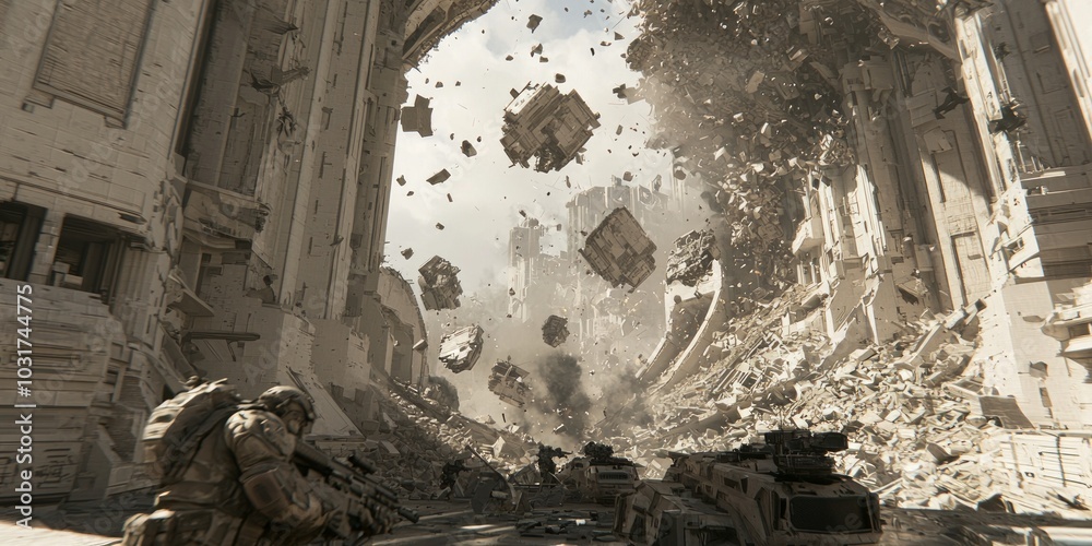 Intense Futuristic Warfare 3D Illustration of Soldiers in Chaos Inside ...