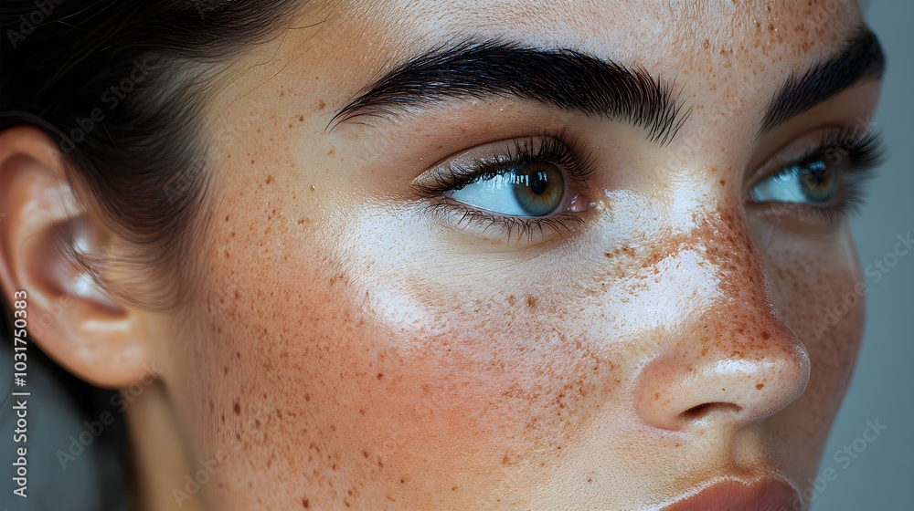 Close-up before-and-after image, focusing on a woman's face showing ...