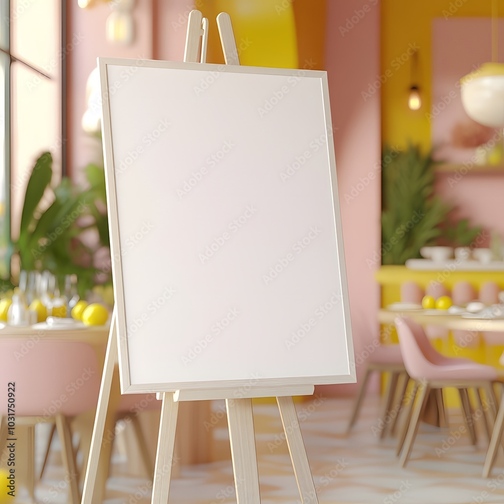 Pink Cafe Menu Mockup: A vibrant, sunny interior setting with a blank ...