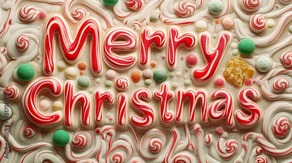 "Merry Christmas" written in playful candy fonts, each letter a ...