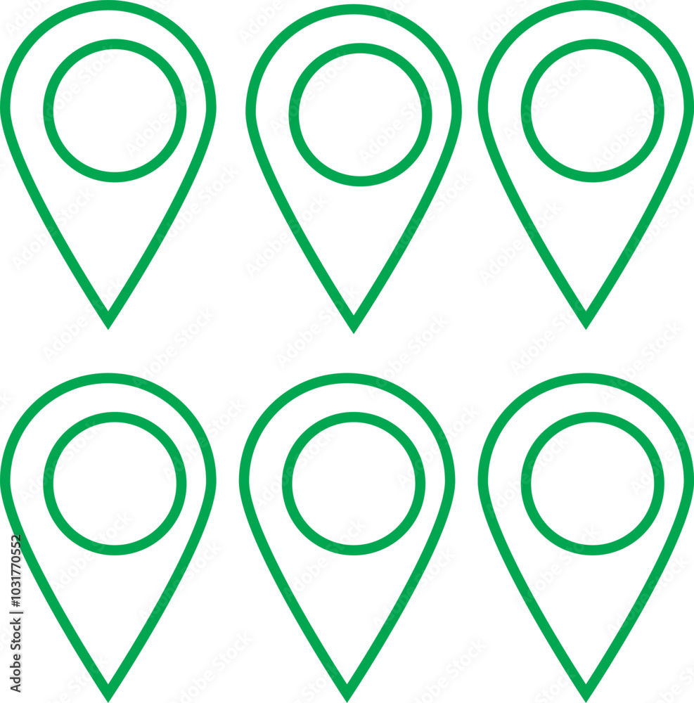 Location pin with circle, linear style icon. specific geographic ...