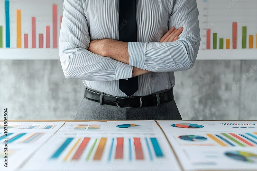 Manager organizing visual data for product launch, analyzing trends ...