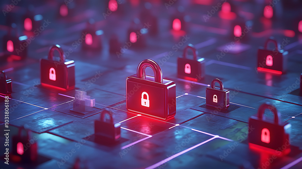 Secure nodes highlighted in network diagram symbolize protection and ...