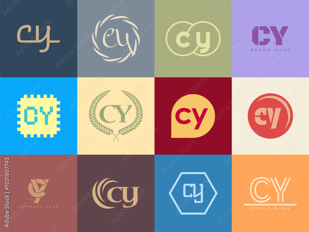 CY logo company template. Letter c and y logotype. Set different ...