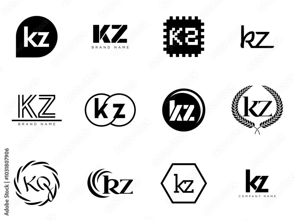 KZ logo company template. Letter k and z logotype. Set different ...