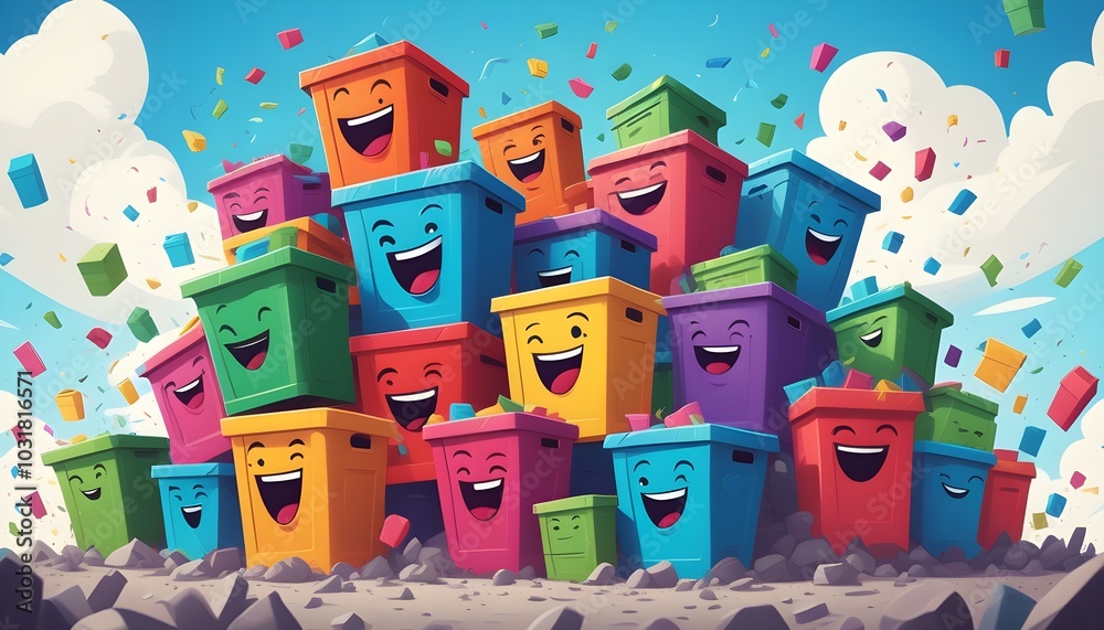 playful animated recycling bins with vibrant personalities in a lively ...