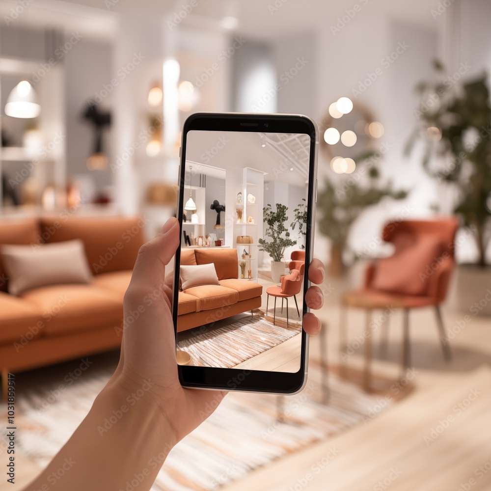 Using a mobile device to visualize furniture in their home, Generative ...