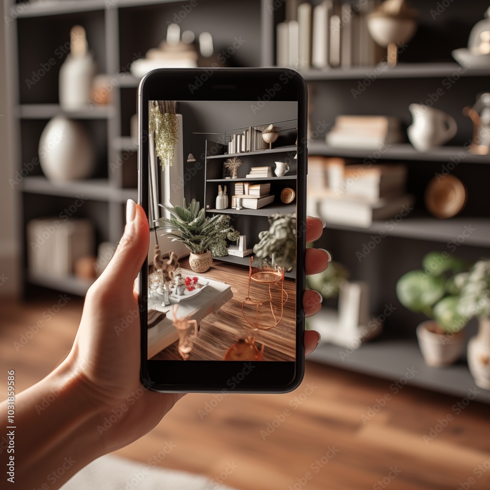 Using a mobile device to visualize furniture in their home, Generative ...