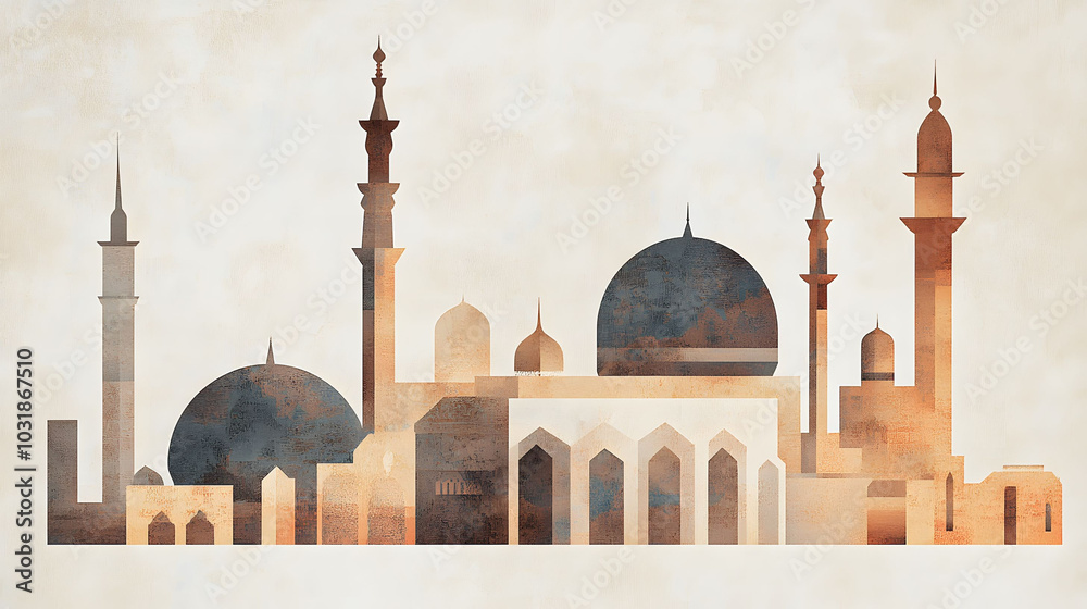 Minimalist Masjid al-Haram Design, light beige backdrop, boho neo ...